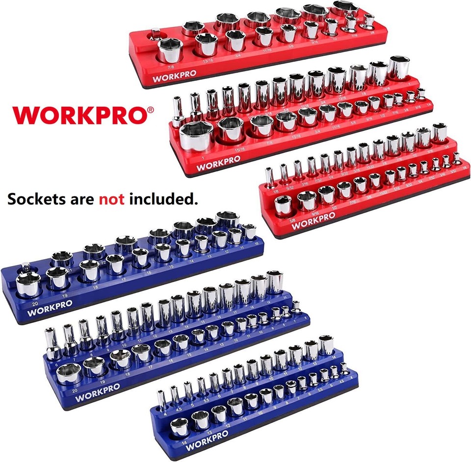 WORKPRO Magnetic Socket Organizer 6-PACK Set 1/4'' 3/8'' 1/2'' Dr ...