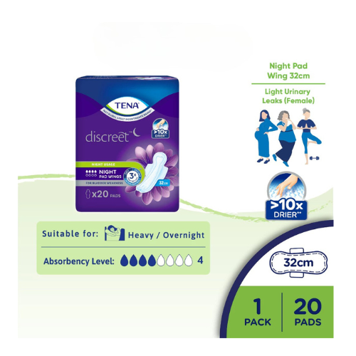 TENA Discreet Night Pad Wing 32cm (3 packs X 20 pcs) Suitable Heavy ...