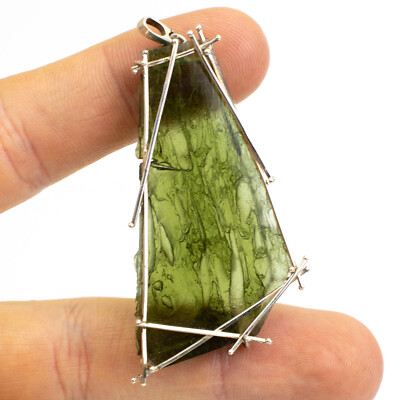 12.38gr MOLDAVITE genuine exclusive polished handmade pendant silver ...