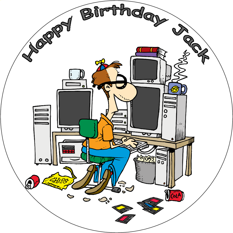 PC GEEK COMPUTER NERD 7.5 PREMIUM Edible ICING Cake Topper CAN ...