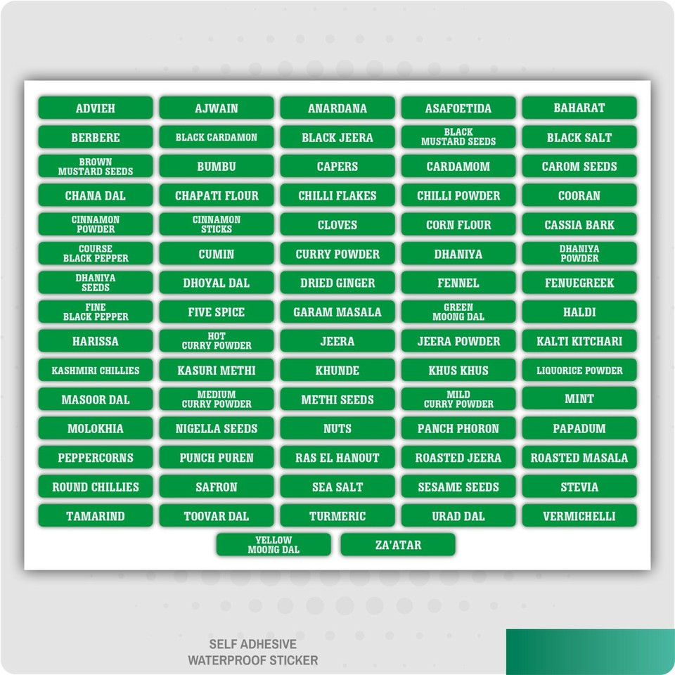 77 x Asian/Indian Spice Storage Jar Kitchen Home Cooking Labels ...