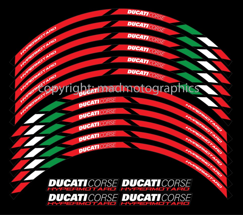 Ducati Hypermotard motorcycle wheel decals rim stickers stripes 939 796 ...