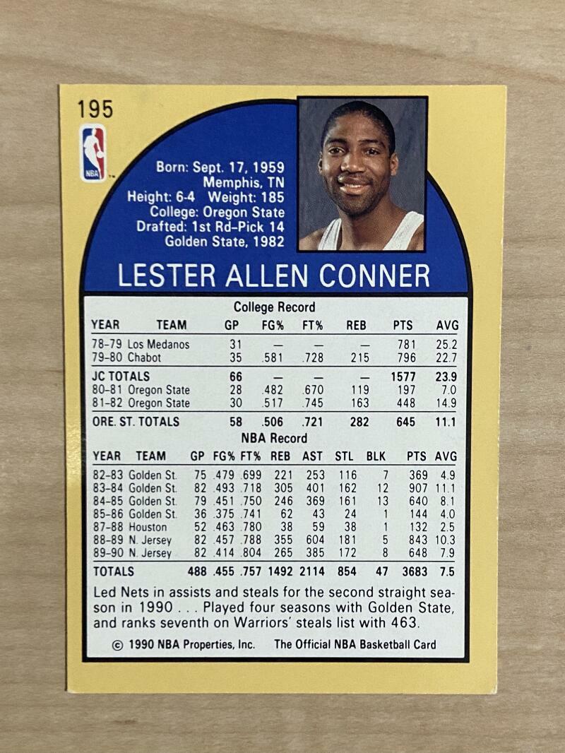 LESTER CONNER NEW JERSEY NETS SIGNED AUTOGRAPHED 90-91 NBA HOOPS CARD ...