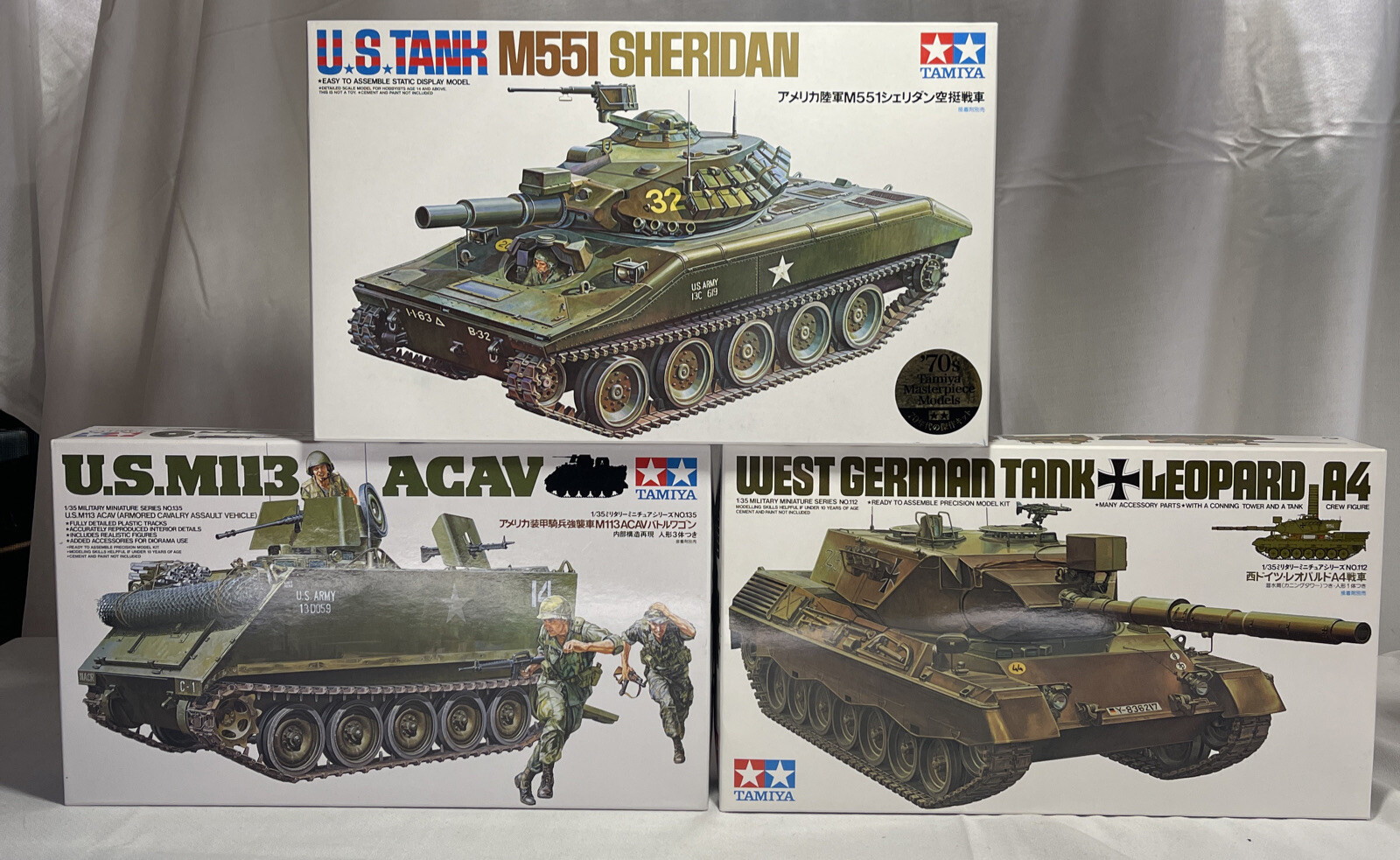 TAMIYA LOT 3 U.S TANK M551 SHERIDAN M113 ACAV WEST GERMAN TANK LEOPARD ...