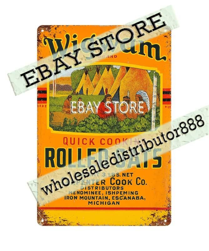 WIGWAM ROLLED OATS native Indian American tin sign | eBay