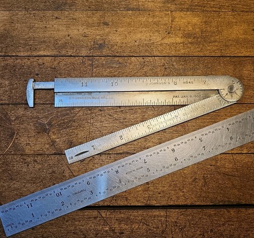 JOHNSON'S TOOLS LONG No. 45 GERMAN SILVER Caliper PROTRACTOR RULER Jan ...