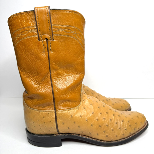 Justin Roper Ostrich Boots Men's 10.5D Brown Leather Hand Crafted USA ...