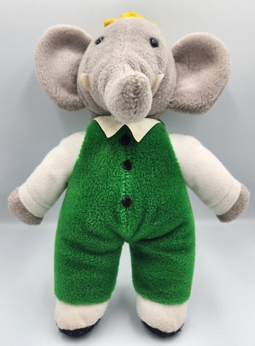Vintage Babar Elephant Plush 1988 Gund Stuffed Animal Green Suit Crown ...