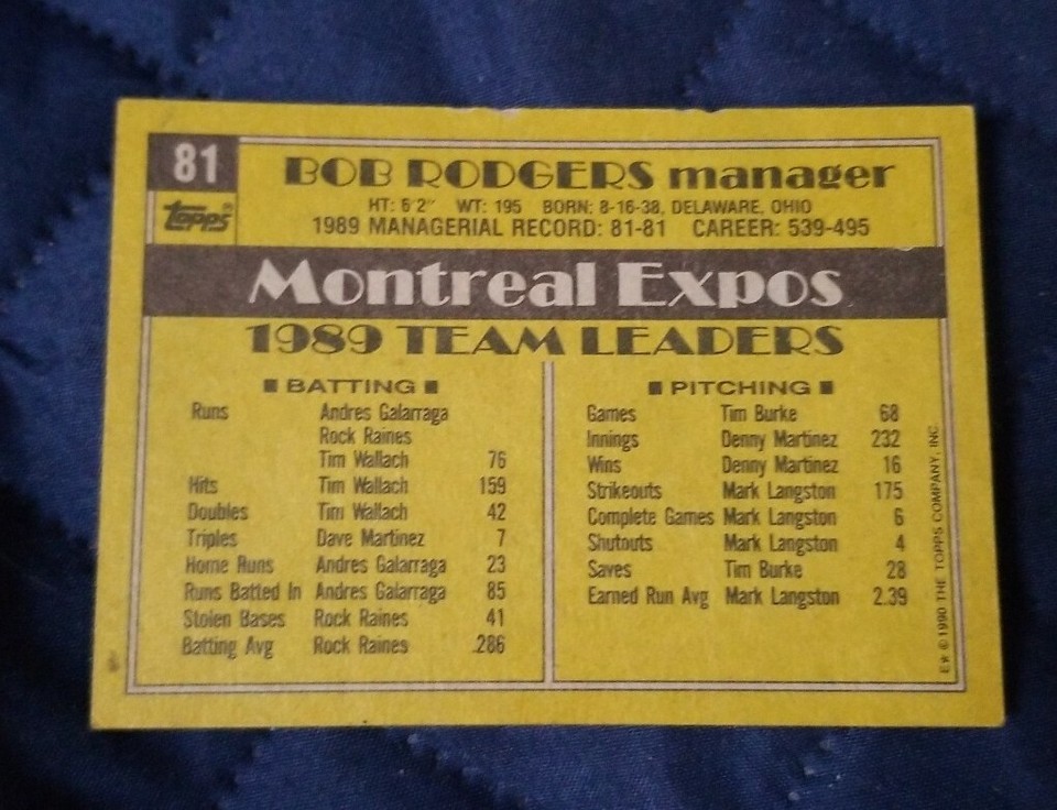 1990 Topps Montreal Expos Baseball Card #81 Bob Rodgers Manager | eBay