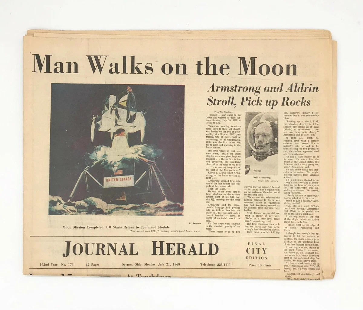 Dayton Daily News Headlines Moon Landing