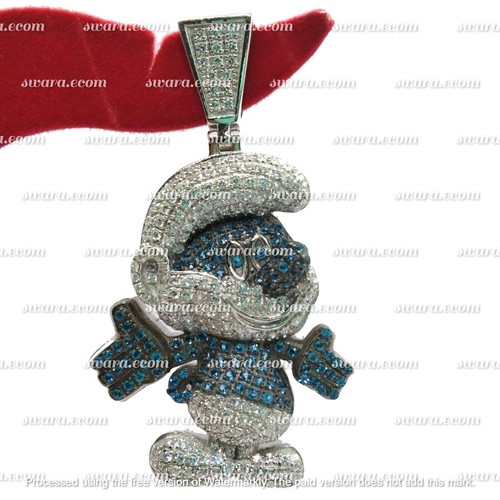 14K White Gold Plated Silver Papa Smurf Mini 2 Ct Real Moissanite ...
