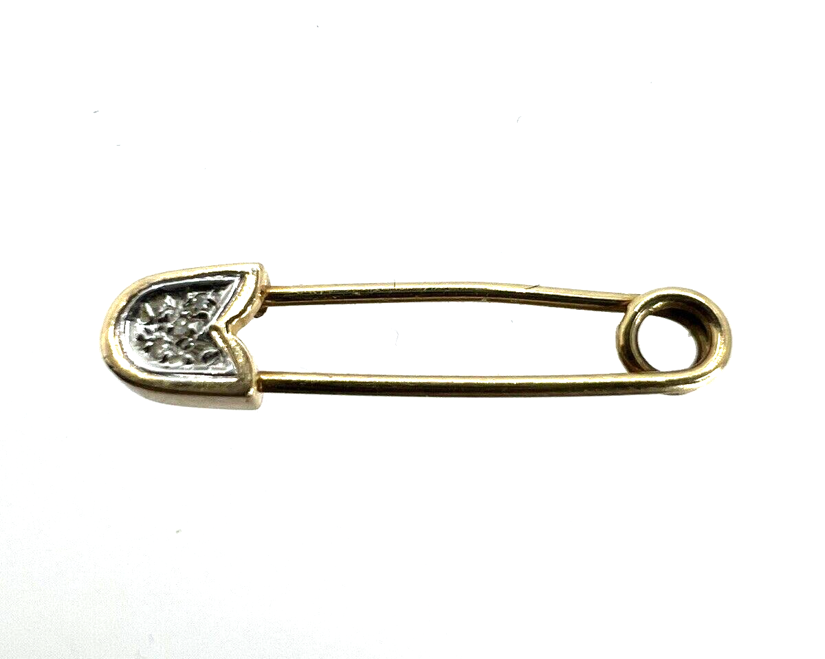 Solid 14K Yellow and White gold Diamond Accent Safety Pin | eBay