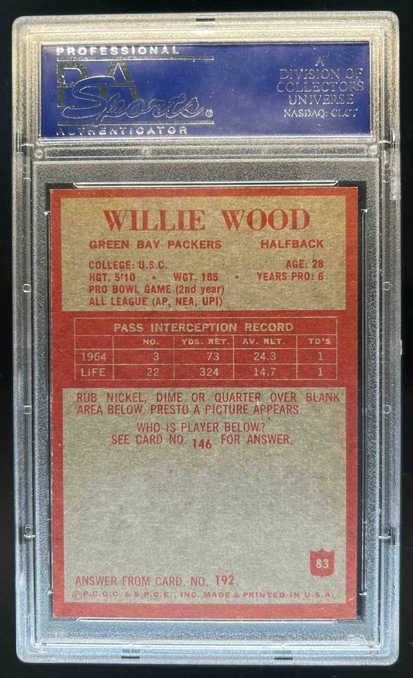 1965 Philadelphia Willie Wood #83 Packers PSA 8 | eBay