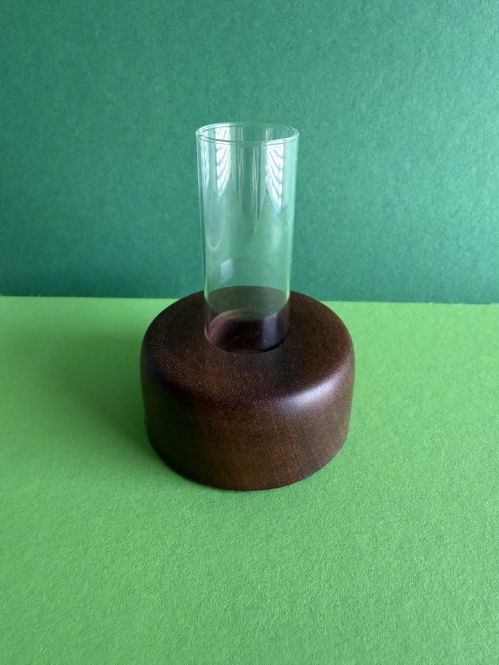 Pair Of Mid Century Style Wood & Glass Test Tube Candle Holders | eBay UK
