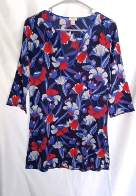 J. Crew Women's Red/White/Blue Floral 3/4 Sleeve Tissue Beach Tunic ...
