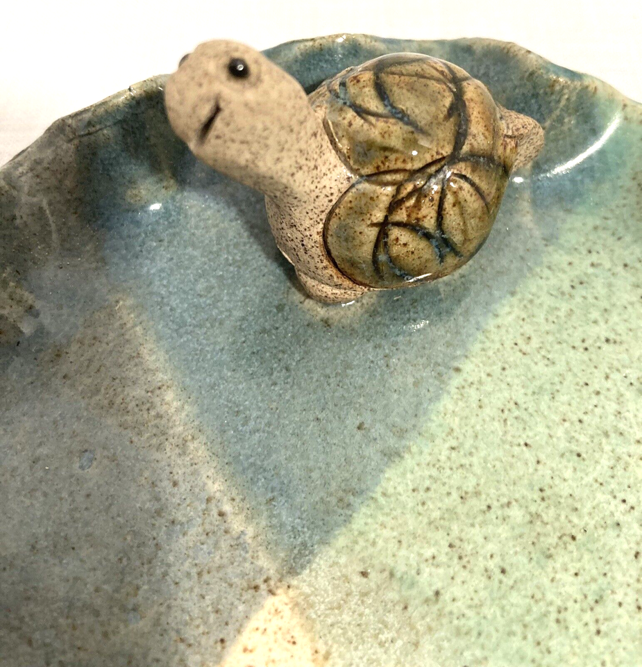 Turtle Theme Pottery Dish 3D Green Beach Colors Unsigned Trinket ...