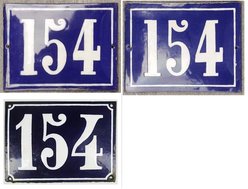 Large old blue French house number 154 door gate plate plaque steel ...