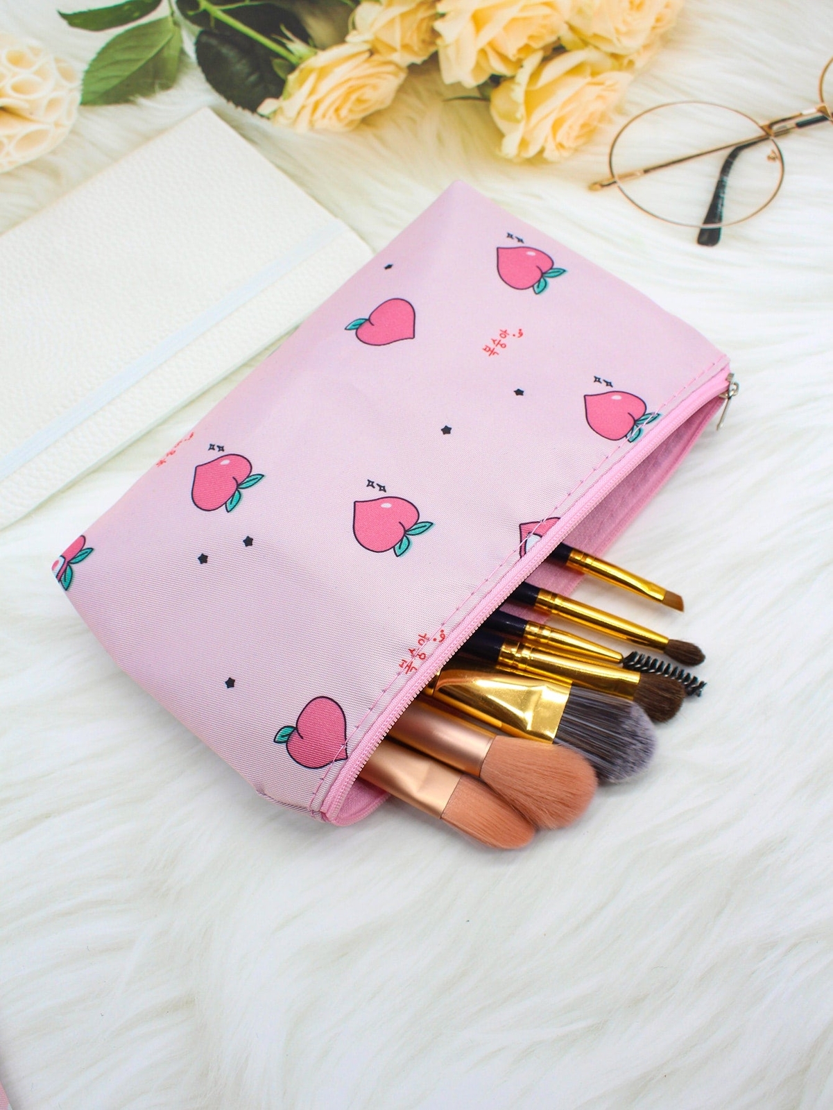 Peach Makeup Bag Cosmetic Organizer Toiletries Bag Makeup Organizer Zip ...