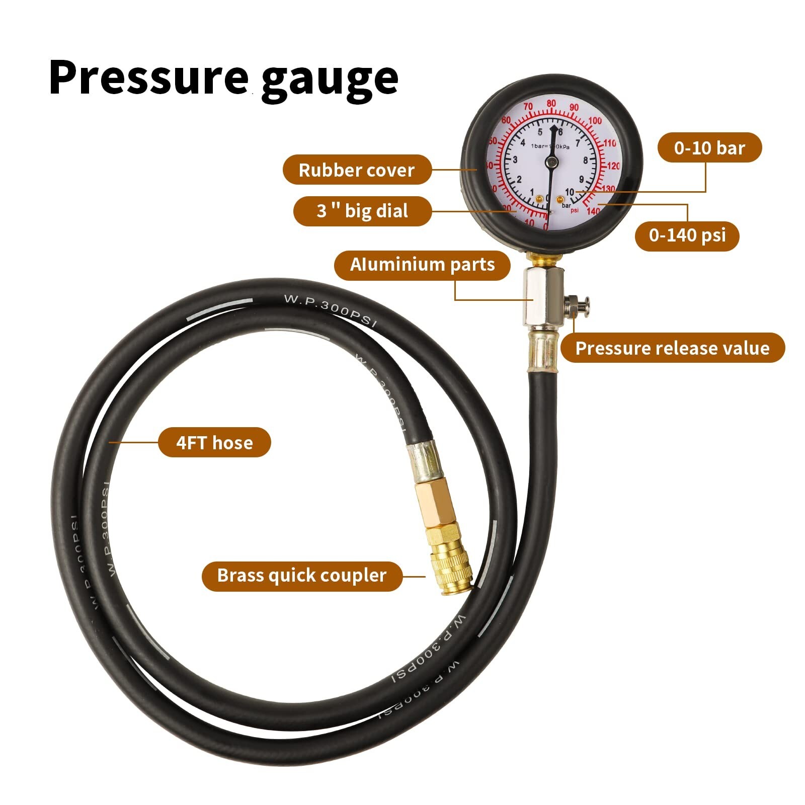 Oil Pressure Tester Tool, Oil Pressure Gauge kit, 0-140 PSI Pressure ...