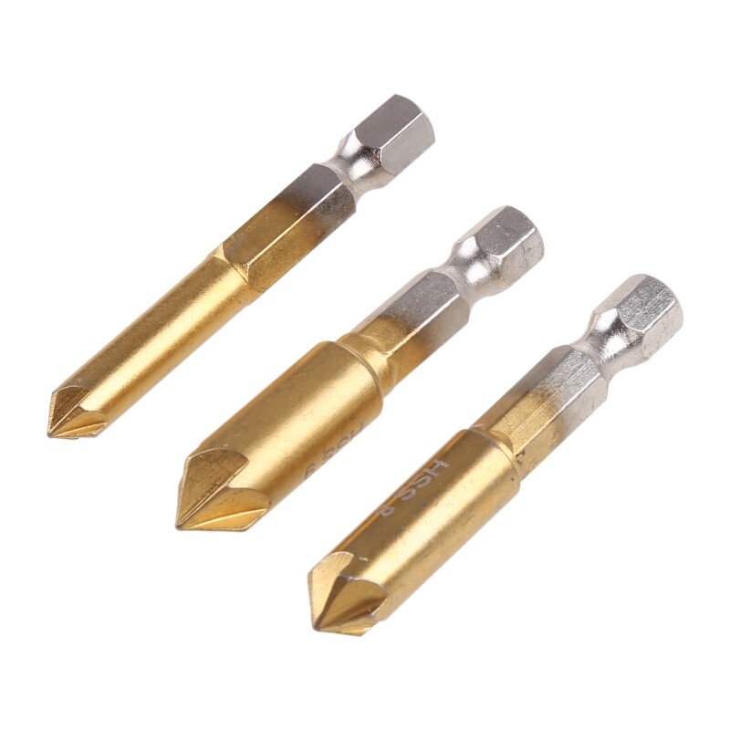 3 Pieces/set Countersink Drill Bit Set 1/4 Hex Shank HSS Counterbore ...