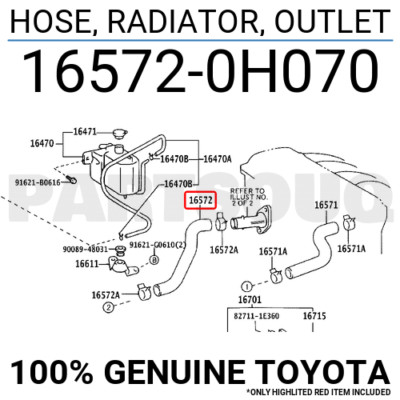 165720H070 Genuine Toyota HOSE, RADIATOR, OUTLET 16572-0H070 | eBay