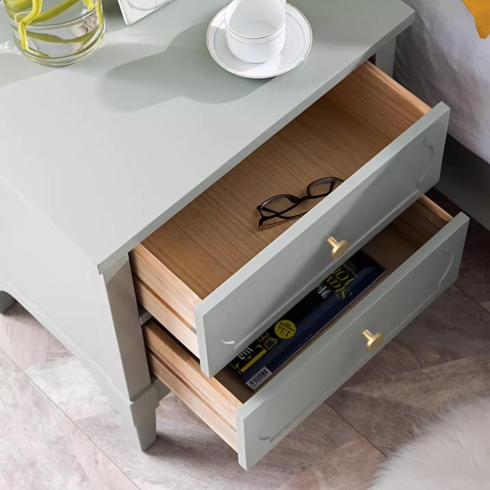 Set of 10 Solid Brass Cabinet Door Knobs, 1-inch Diameter, Round Gold ...