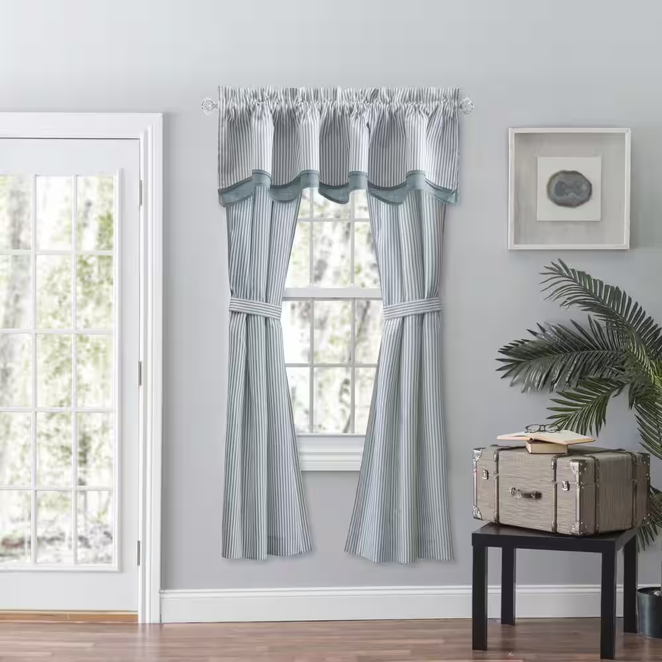 Blue Striped Rod Pocket Light Filtering Curtain - 56 In. W X 84 In. L ...