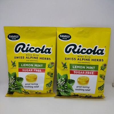 2 - 45 Count Bags Ricola Lemon Mint Herb Throat Drops Sugar free EXP 9/ ...