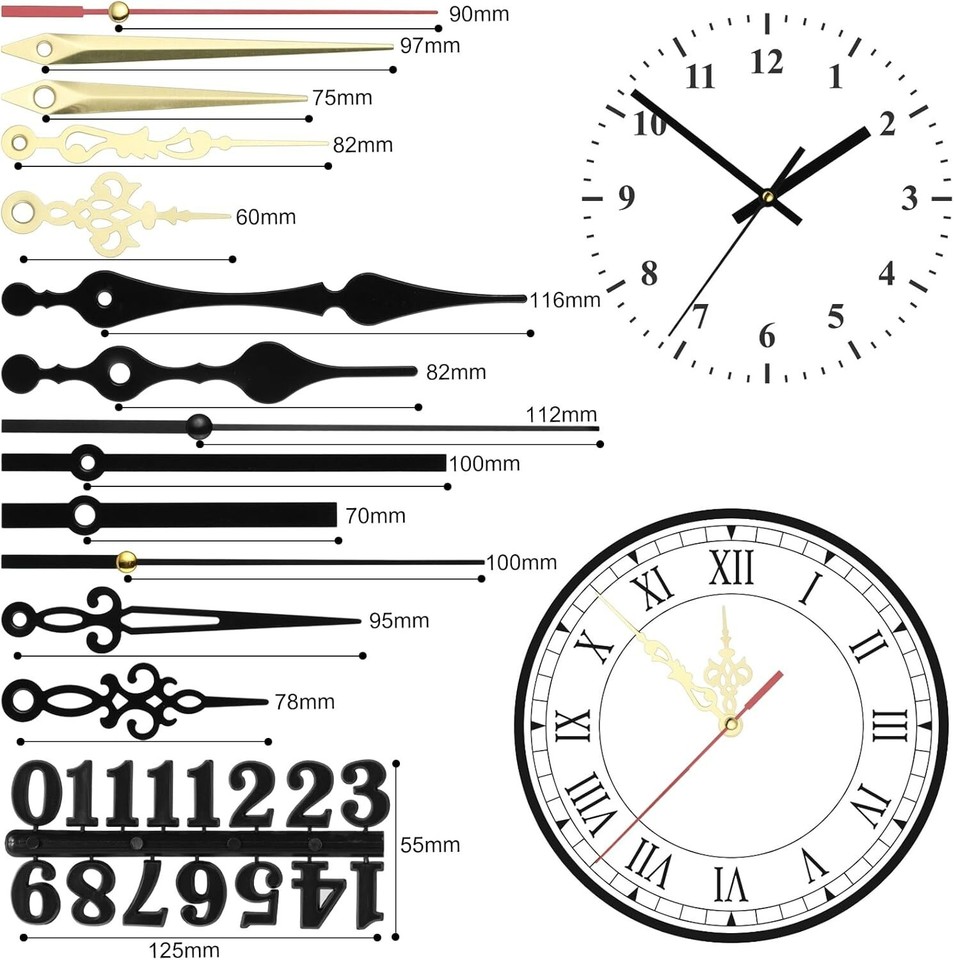 3PCS Silent Clock Mechanisms Battery Powered 5 Styles Clock Hands Clock ...