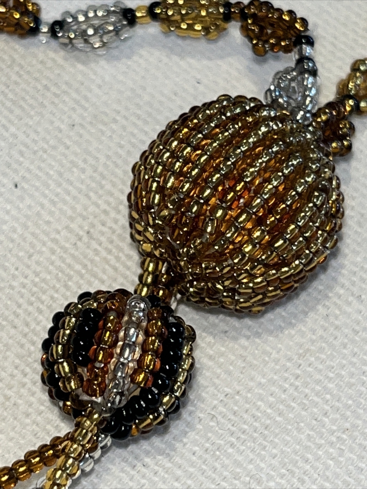 Gold, silver & black micro bead necklace with beaded pendent | eBay