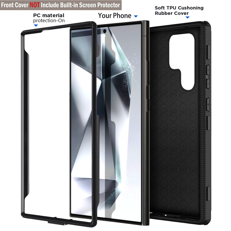 Hybrid Rugged Hard Protective Phone Case Cover + Tempered Glass Screen ...