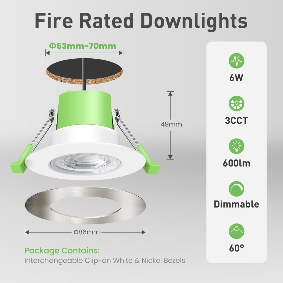 Recessed Fire Rated Ceiling LED Downlights IP65 Spotlights Downlighters ...