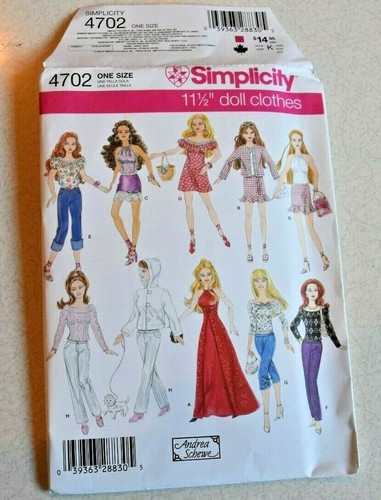 Simplicity Uncut 11.5" Fashion Doll Clothes #4702 Pattern Andrea Schewe ...