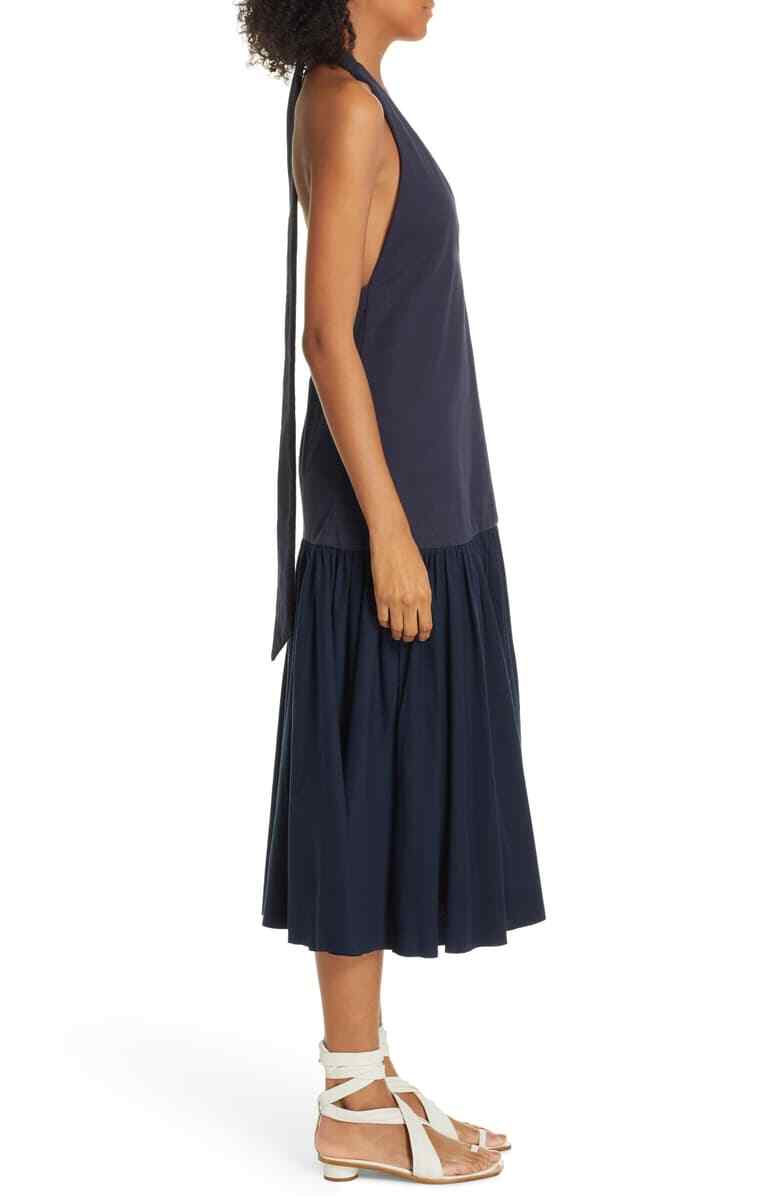 TIBI Punto Milano V-Neck Halter Dropped Waist Open Back Midi Dress Sz ...