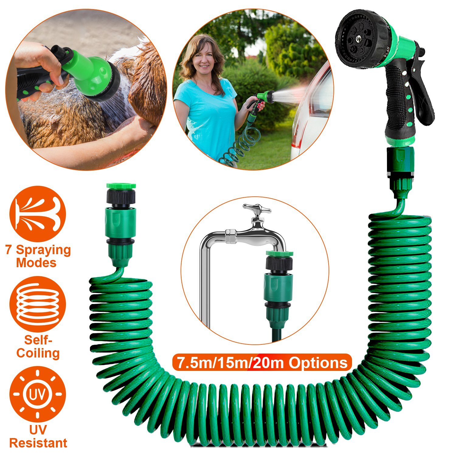 Water Hose Flexible Self-coiling Water Hose EVA Recoil Garden Hose 7 ...