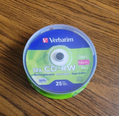 Verbatim CD-RW Discs 700MB/80min 12x Speed Spindle 25/Pk VER#95155 NEW ...