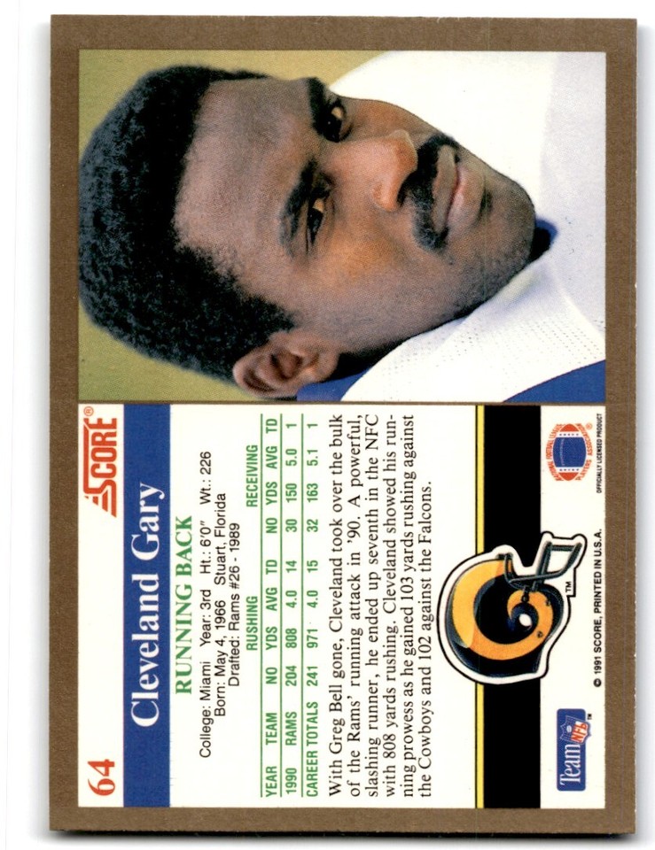 1991 Score Cleveland Gary Los Angeles Rams #64 | eBay