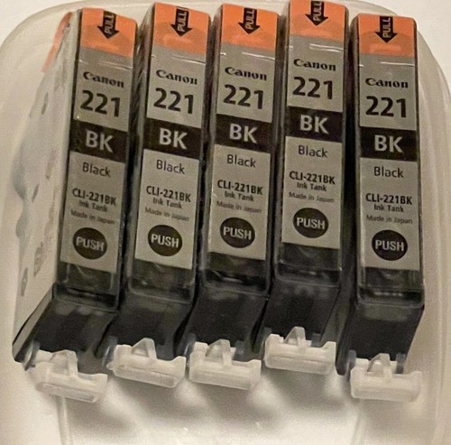 Genuine Canon CLI-221 BK Black Ink (5) Cartridges Original No Box but ...