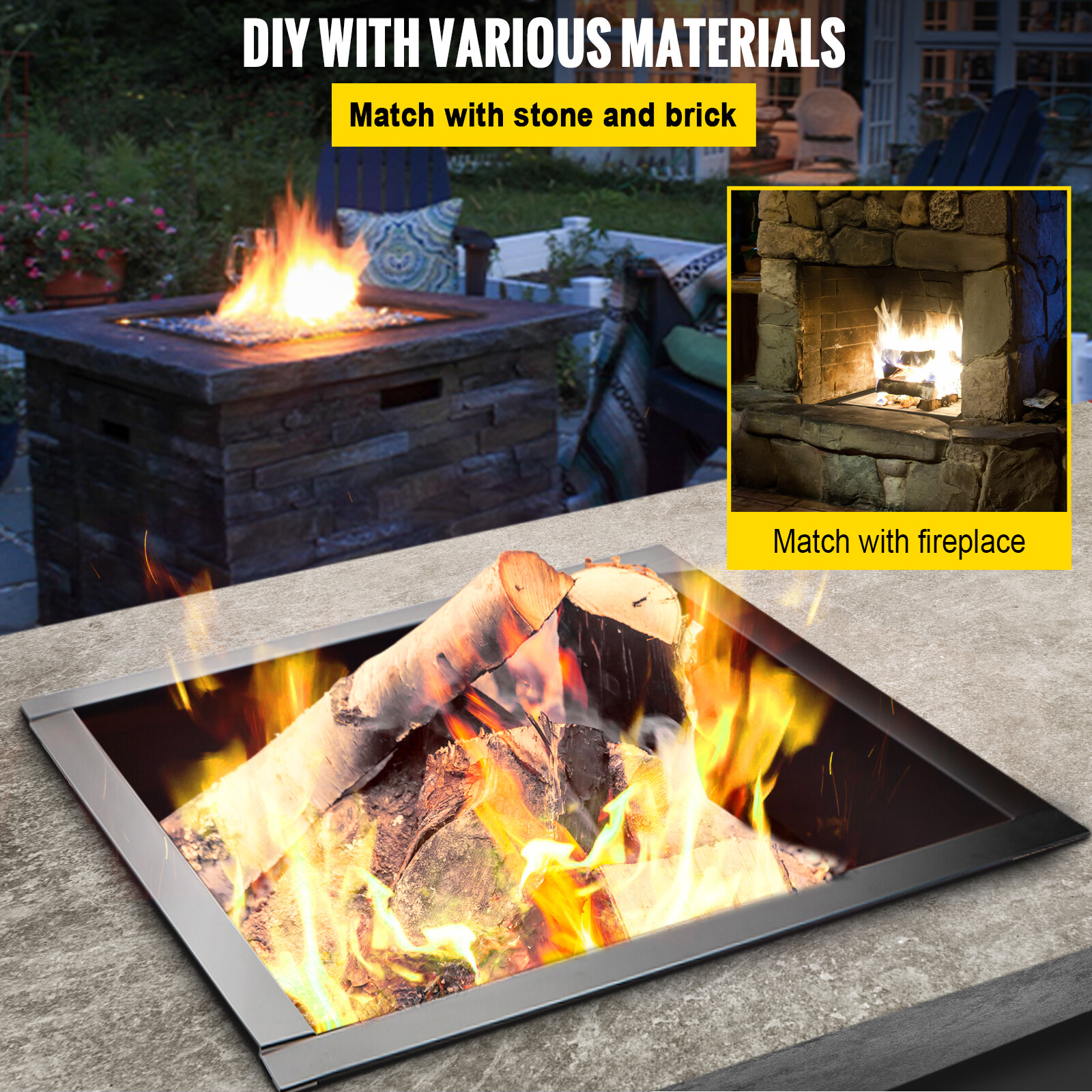 VEVOR 30” ID & 36” OD Outdoor Heavy Duty 2.0mm Steel Square Fire Pit ...