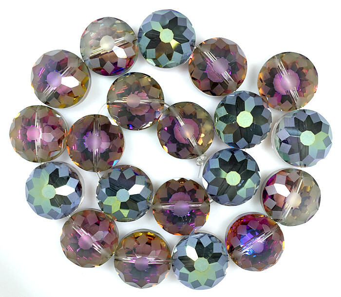 14mm Faceted AB Red Green Crystal Quartz Coin Loose Beads 12pcs | eBay