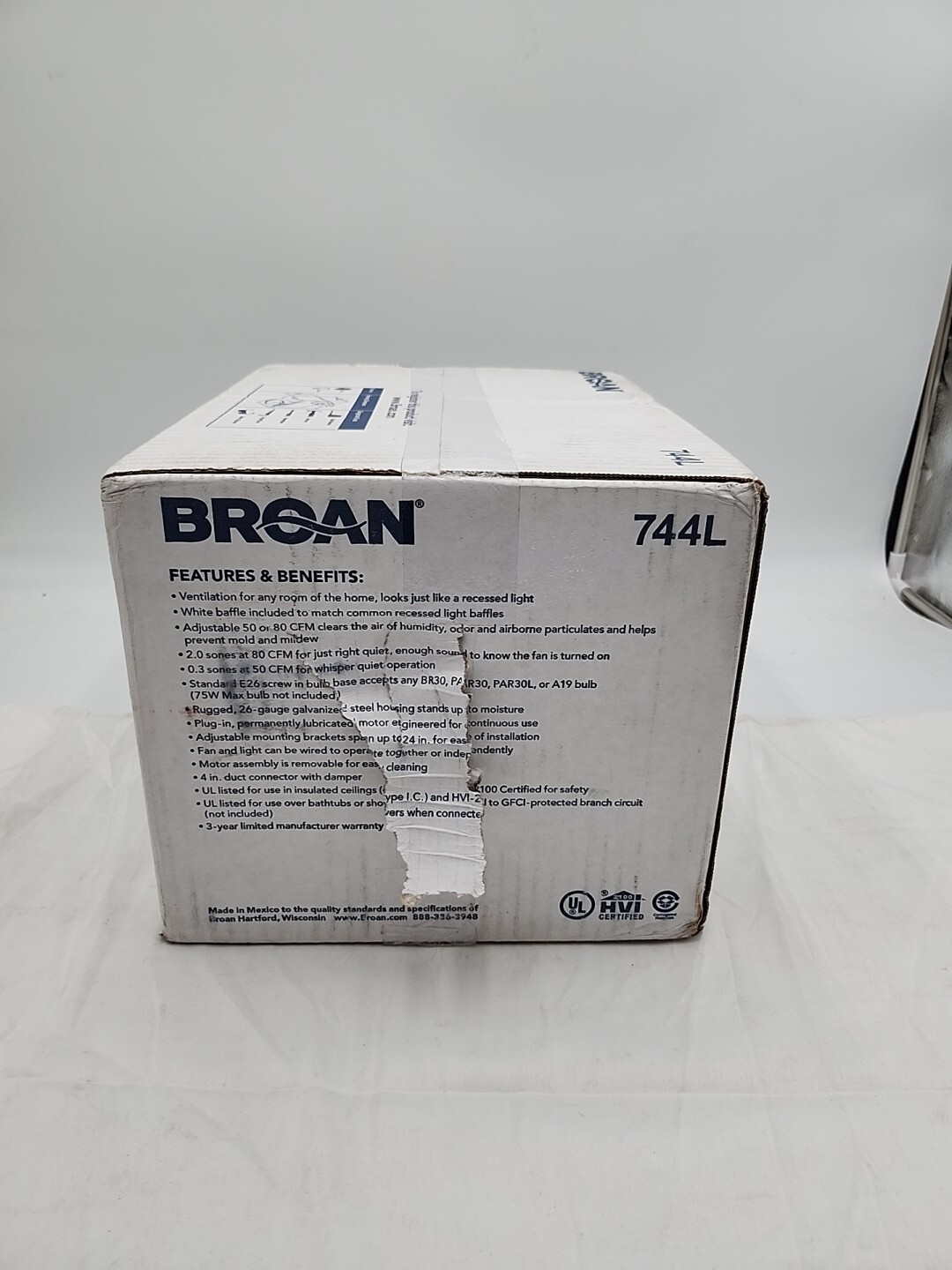 Broan 744L 744 Series 80 CFM 2 Sone Ceiling Mounted Exhaust Fan - White ...