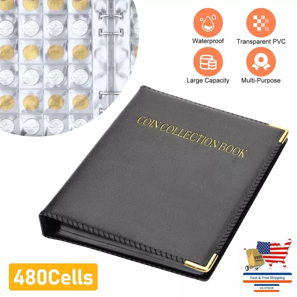 480 Cells Coins Storage Book High-capacity Collection Album Folder ...