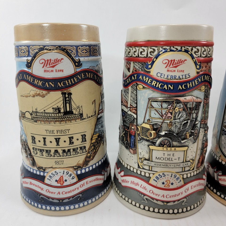 Miller High Life Great American Achievements BEER Steins LOT OF 4 | eBay