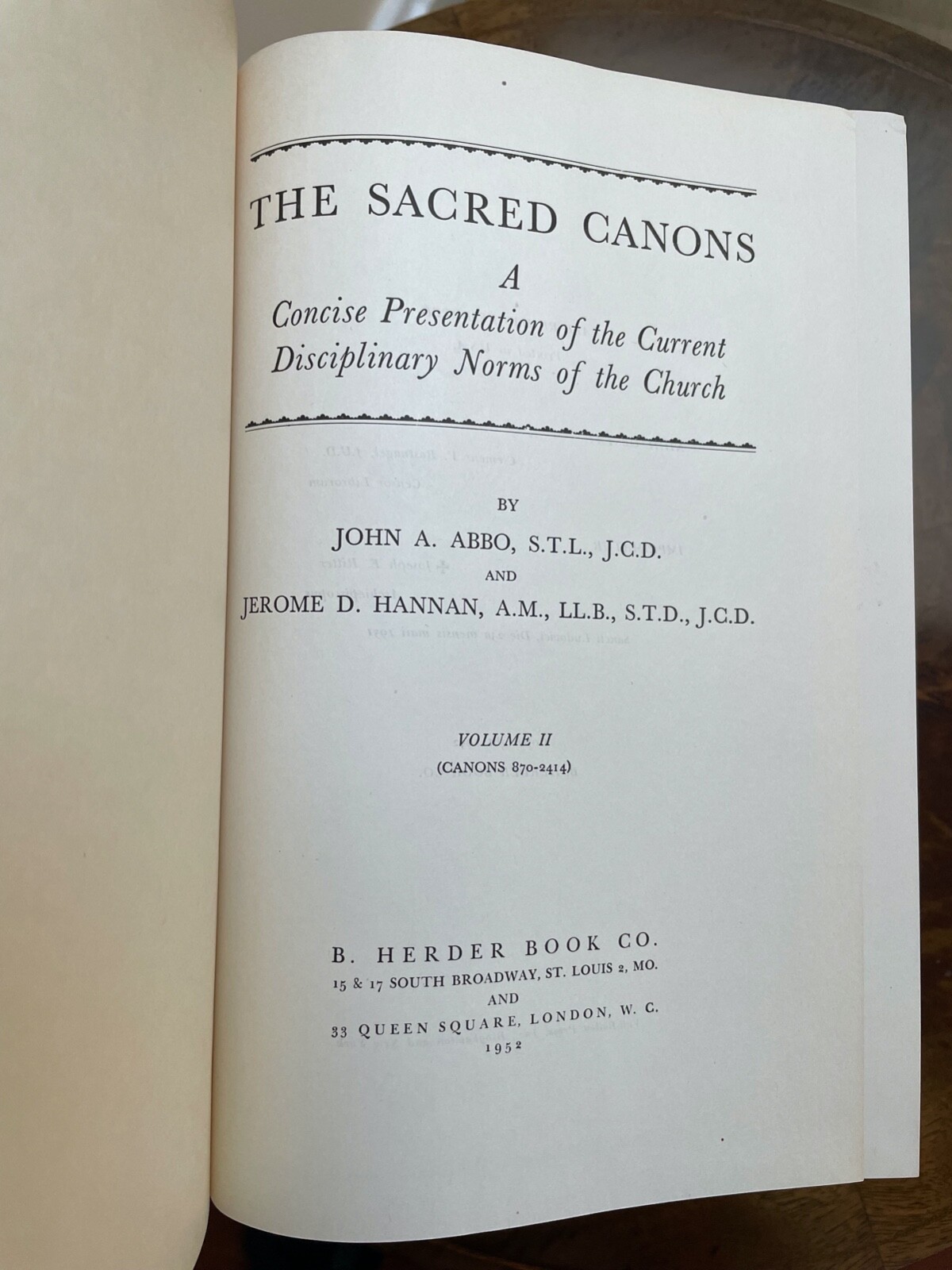 THE SACRED CANONS 2 Vol. Set John Abbo INSCRIBED - HBDJ 1952 1st ...