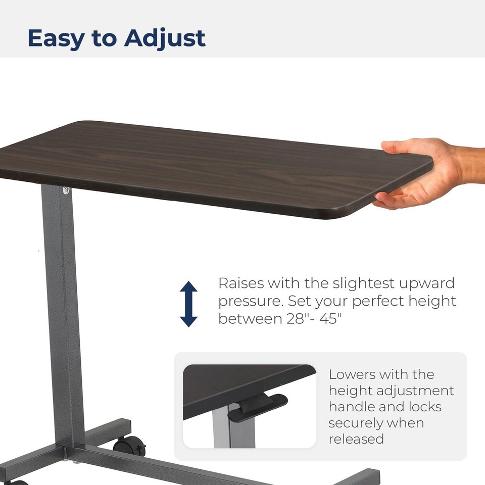 Drive Medical 13067 Non Tilt Top Overbed Table with Wheels, BedSide ...