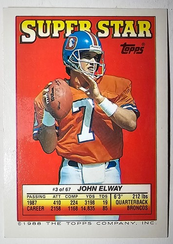 1988 Topps Super Star Sticker Back Cards #3 John Elway-#118 Jackson ...