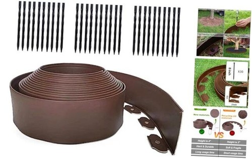 33FT No Dig Landscape Edging, 4 in Tall Flexible Garden Edging Brown ...