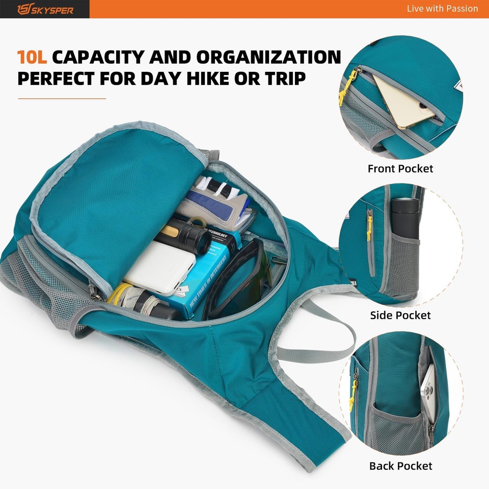 Cyan 10L Hiking Backpack Small Hiking Daypack Packable Lightweight ...
