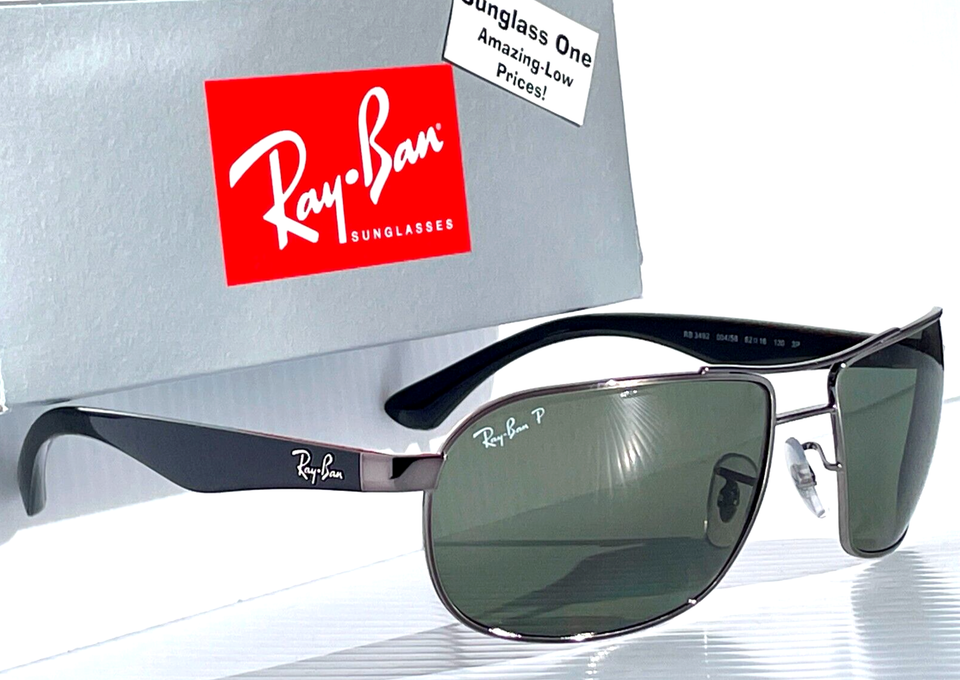 NEW Ray Ban Gunmetal & Black POLARIZED Green Lens Sunglass RB3492 004/ ...