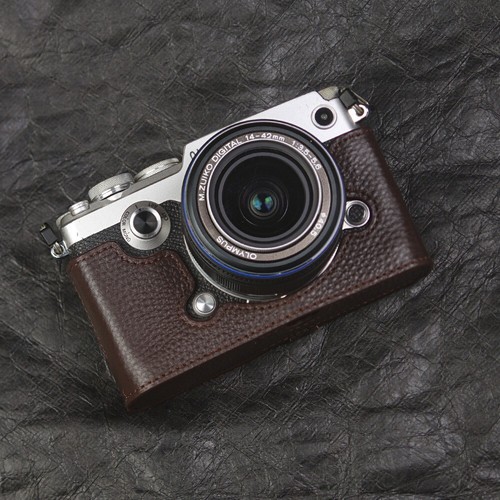 Genuine Real Leather Half Camera Case Bag Cover For Olympus PEN-F M43 ...